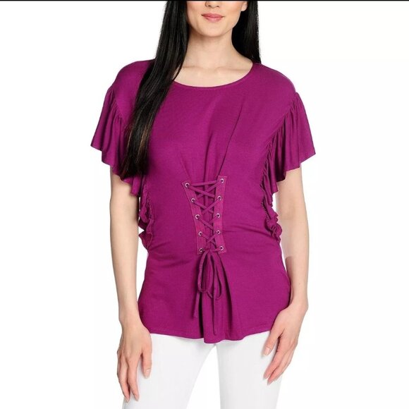 Kate & Mallory | Tops | Kate Mallory Stretch Knit Short Ruffle Sleeve ...